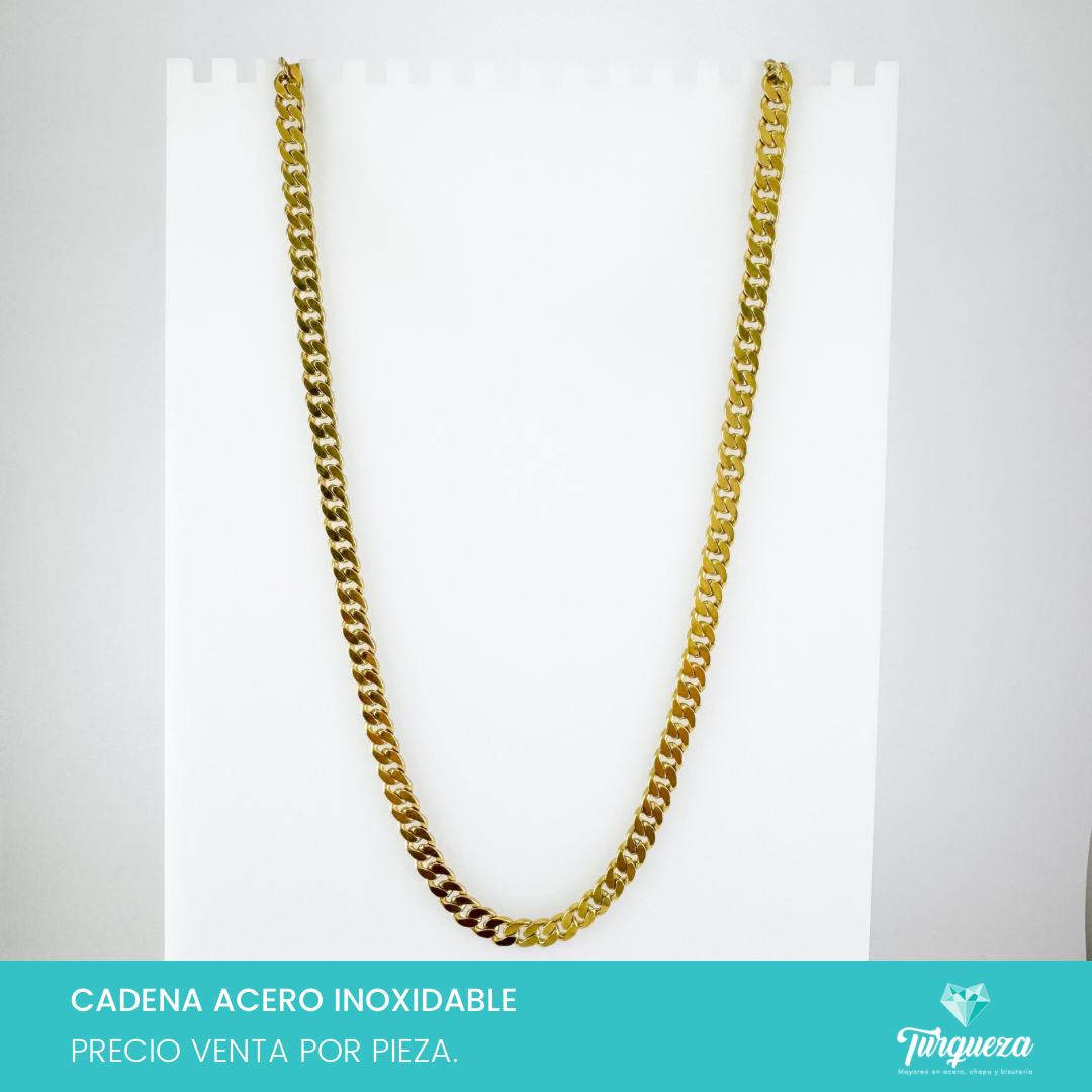 Cadena Cubana Dorada XL (70cm-8mm) Acero Inoxidable – Turqueza Accesorios