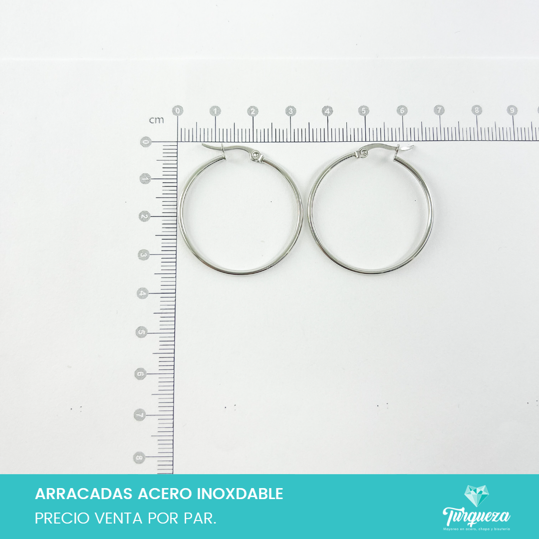 Arracadas Clásicas 3.5cm Plateada Acero Inoxidable – Turqueza Bisutería