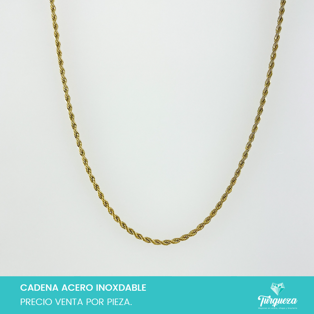Cadena Torsal Dorada (60cm-2mm) Acero Inoxidable – Turqueza Bisutería
