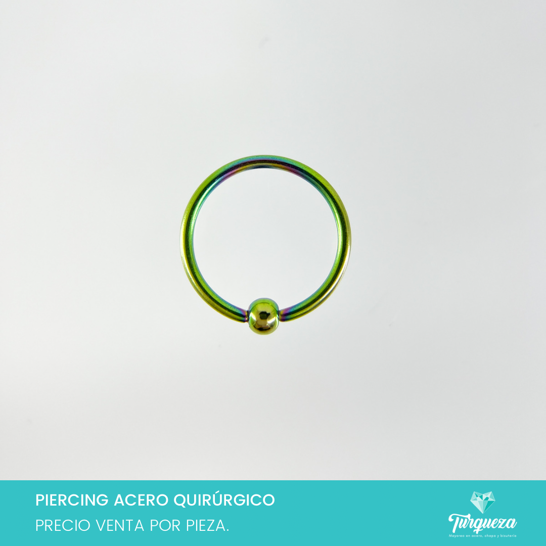 Arete Piercing Argolla con Bolita 9mm Tornasol para Oreja - Nariz Acer ...
