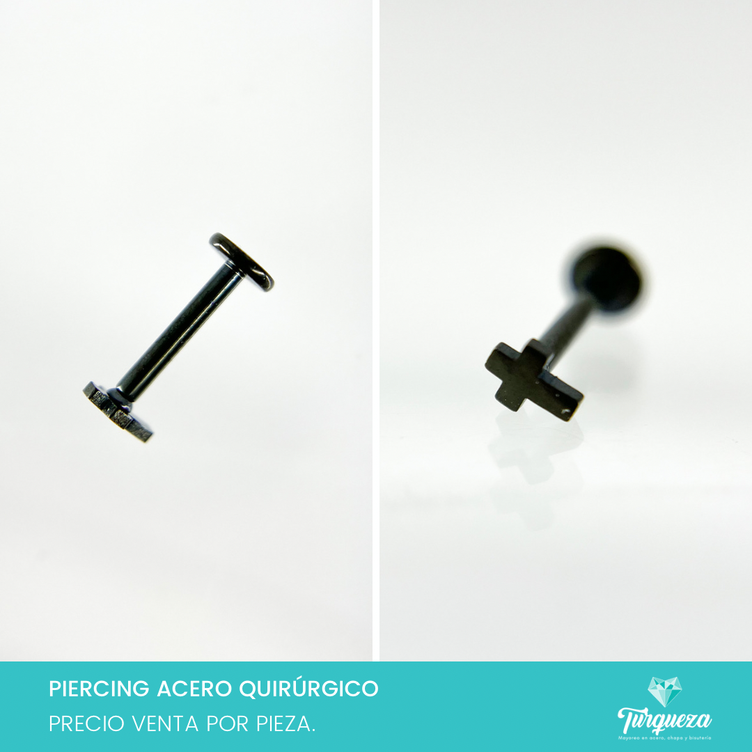 Arete Piercing Cruz Negra para Oreja - Labio Acero Quirúrgico ...